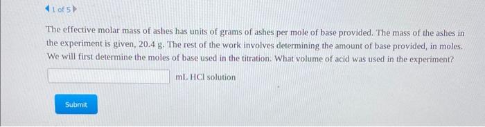 Solved The effective molar mass of ashes has units of grams | Chegg.com