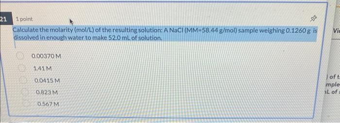 Solved Calculate the molarity (mol/L) of the resulting | Chegg.com