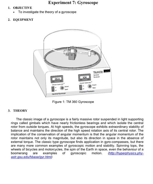 Solved Experiment 7: Gyroscope 1. OBJECTIVE • To investigate | Chegg.com