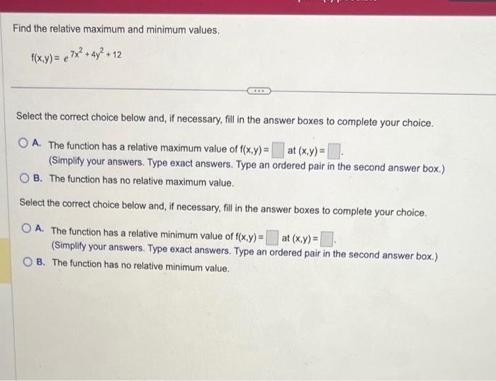 Solved Find the relative maximum and minimum values. | Chegg.com