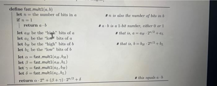 Solved 2. Recall that fast_multi(a, b) has runtime given by | Chegg.com