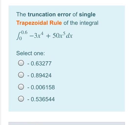 Solved The truncation error of single Trapezoidal Rule of | Chegg.com