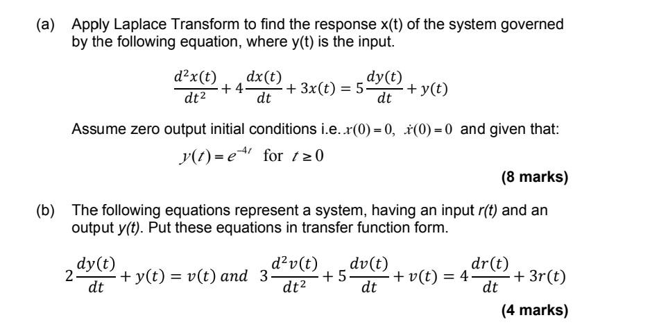 Solved (a) Apply Laplace Transform to find the response x(t) | Chegg.com
