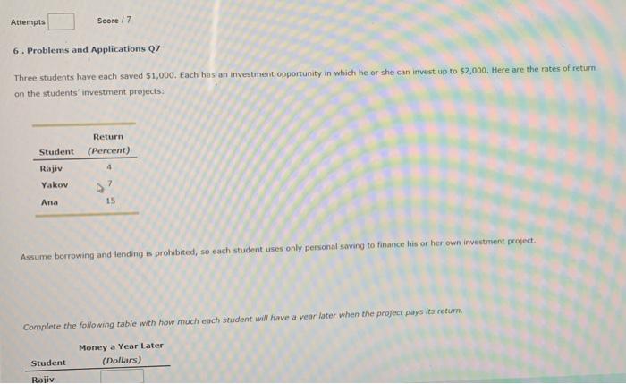Solved Attempts Score/7 6. Problems and Applications Q7 | Chegg.com