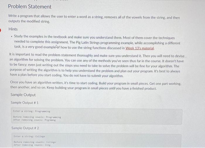 Solved Problem Statement Write a program that allows the | Chegg.com