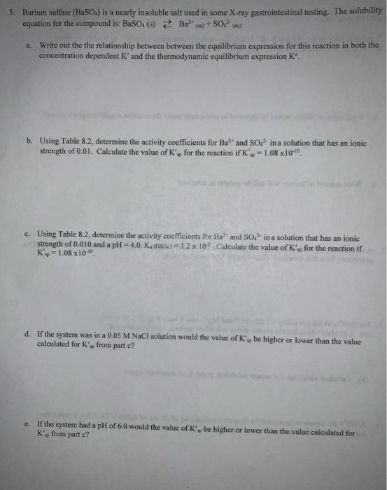 Solved Barium sulfate ( BaSO4 ) is a nearly insoluble salt | Chegg.com
