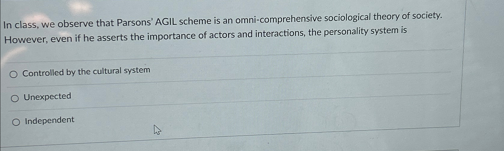 In class, we observe that Parsons' AGIL scheme is an | Chegg.com