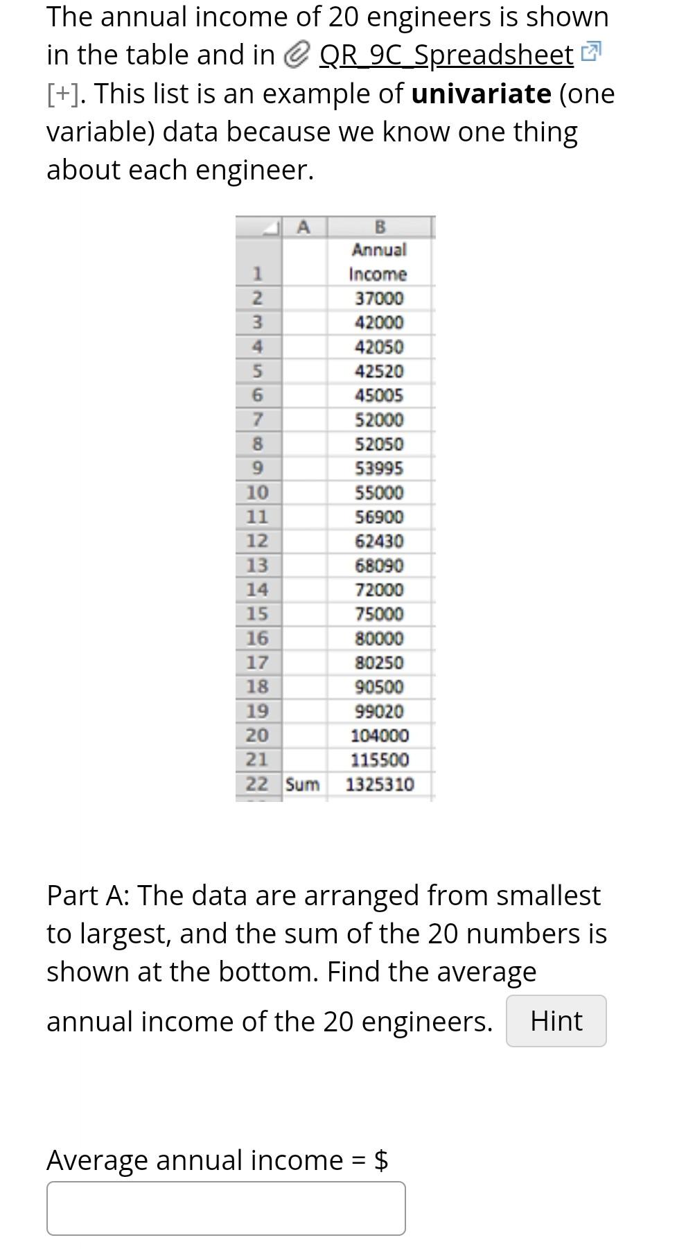 Solved The annual income of 20 engineers is shown in the | Chegg.com