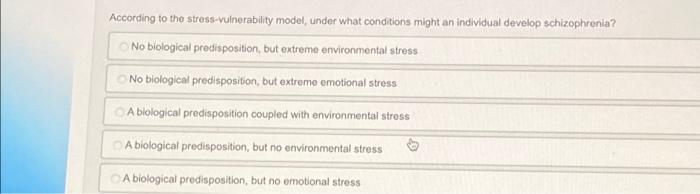 Solved According to the stress-vulnerability model, under | Chegg.com