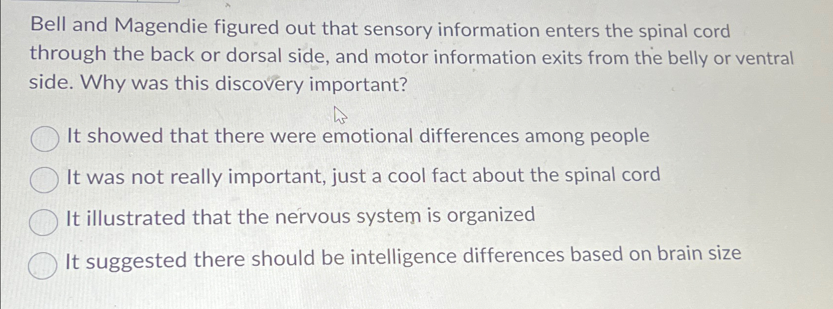 Bell and Magendie figured out that sensory | Chegg.com