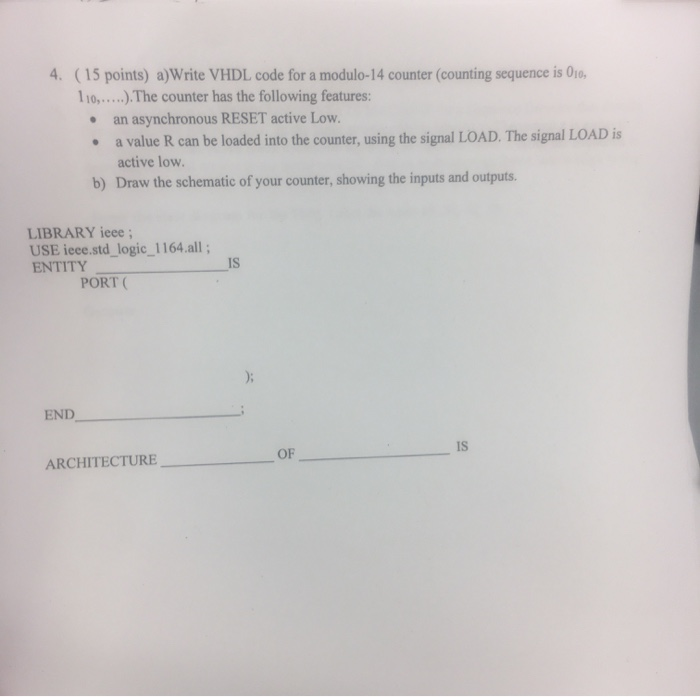 Solved 4 15 Points Awrite Vhdl Code For A Modulo 14 4606