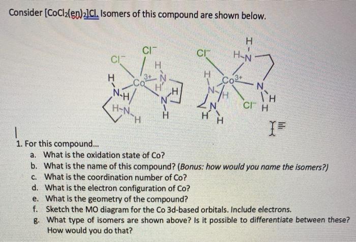 Solved Consider (CoCl2(en) 21C), Isomers of this compound | Chegg.com