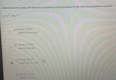 Solved Determine the vertex and direction of opening of the | Chegg.com