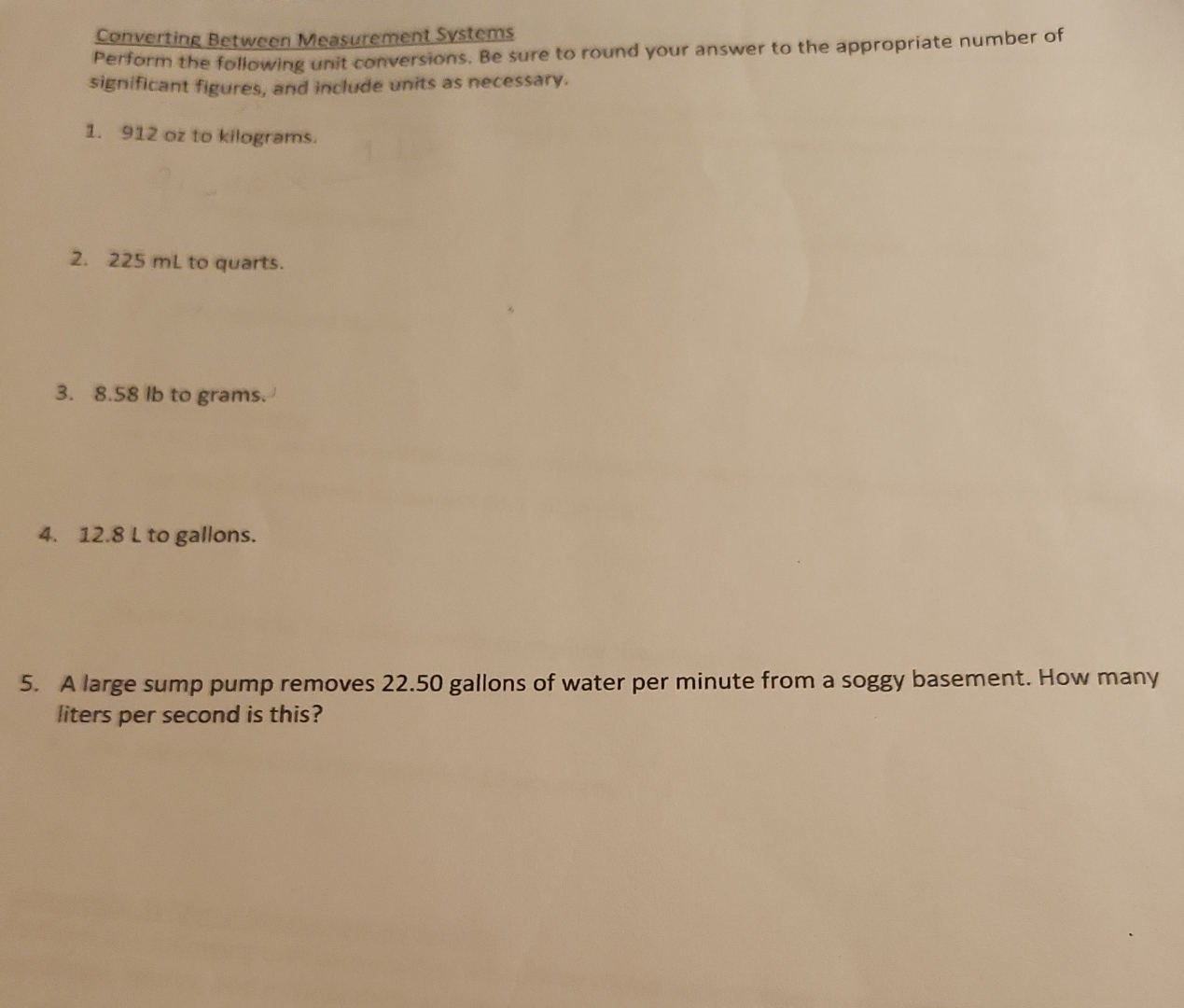 Solved Converting Between Measurement SystemsPerform the | Chegg.com