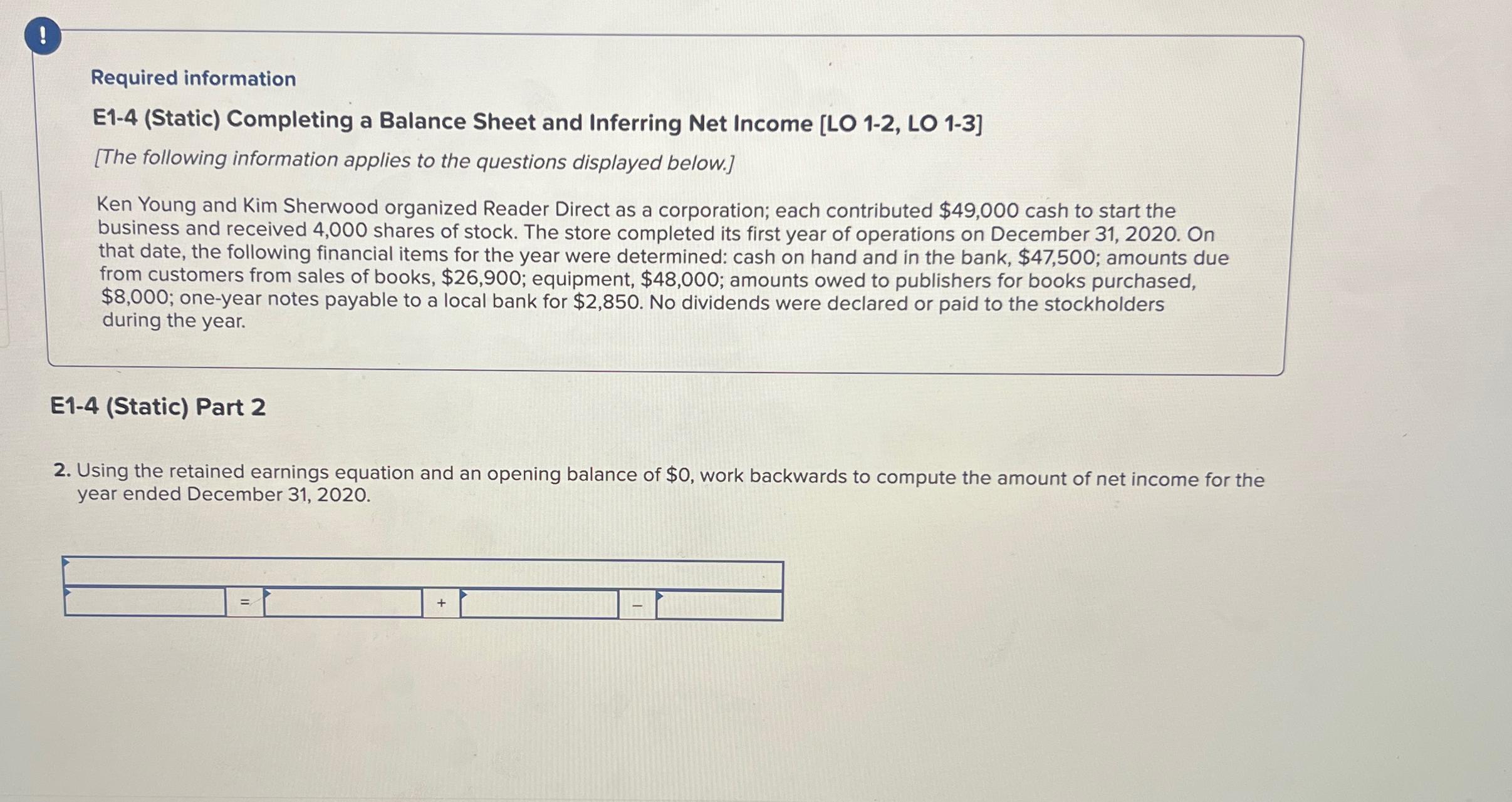 !Required informationE1-4 (Static) ﻿Completing a | Chegg.com