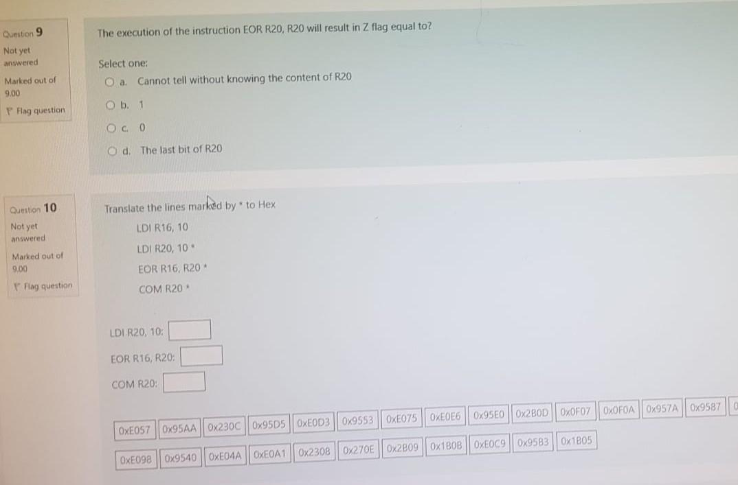 Solved Question 9 The execution of the instruction EOR R20, | Chegg.com