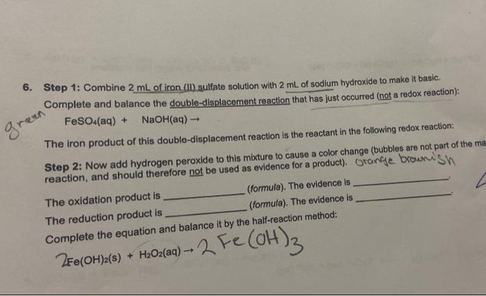 Solved 6. Step 1: Combine 2 mL of iron (II) sulfate solution | Chegg.com