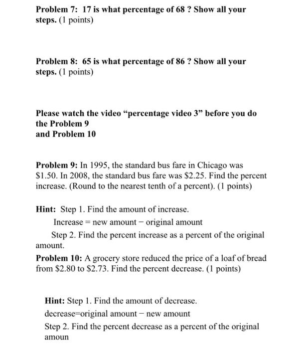 Solved Problem 3: What is 15% of 60 ? ( 1 points) Problem 4: | Chegg.com