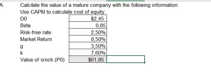 Solved Calcilate the value of a mature company with the | Chegg.com