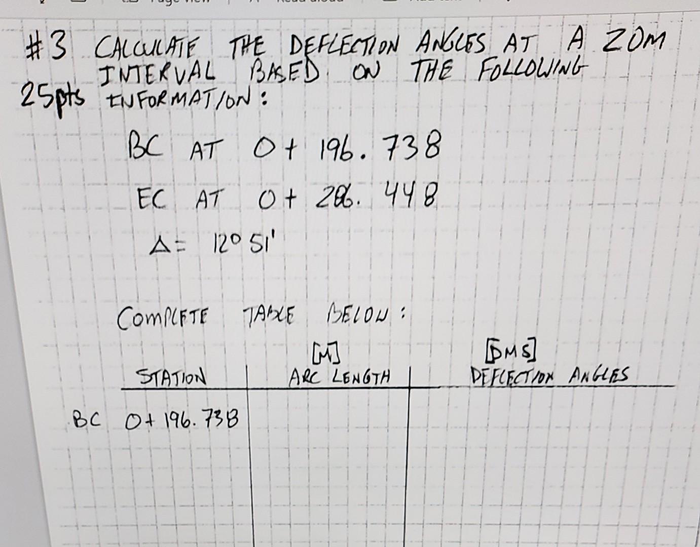 Solved #3 CALCULATE THE DEFLECTION ANGLES AT A ZOM INTERVAL | Chegg.com