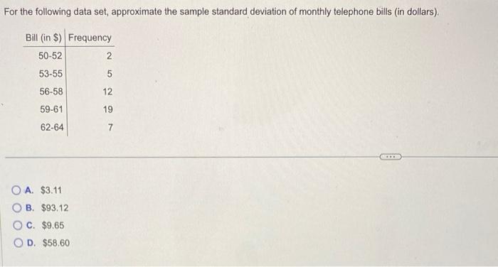 Solved For the following data set, approximate the sample | Chegg.com