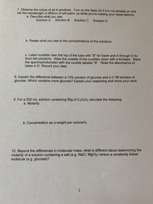 7. Observe the colors of all 4 solutions. Turn on the | Chegg.com