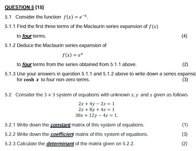 Solved QUESTION 5 [15]5.1 ﻿Consider the function | Chegg.com