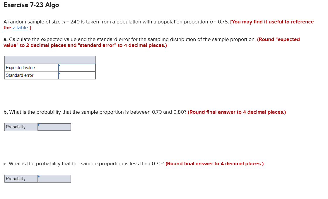 Exercise 7-23 ﻿AlgoA random sample of size n=240 ﻿is | Chegg.com