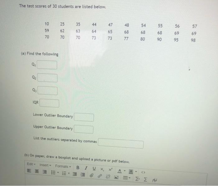 Solved The test scores of 30 students are listed below. 10 | Chegg.com