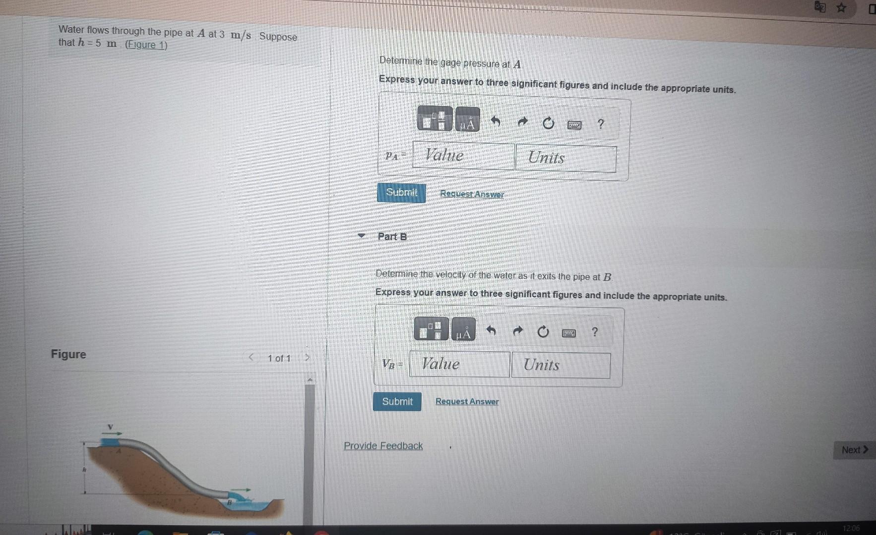 Solved Water flows through the pipe at A ﻿at 3ms. ﻿Suppose | Chegg.com