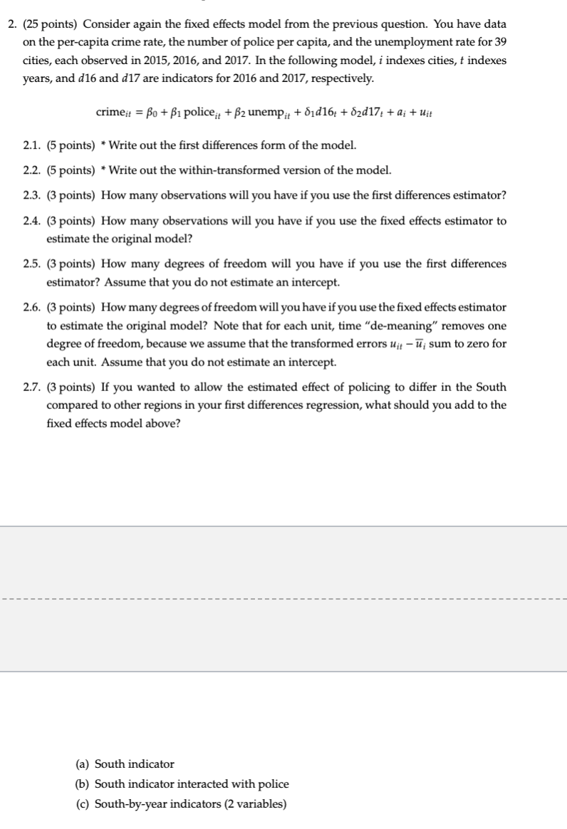 Solved (25 points) Consider again the fixed effects model | Chegg.com Solved (25 points) Consider again the fixed effects model | Chegg.com