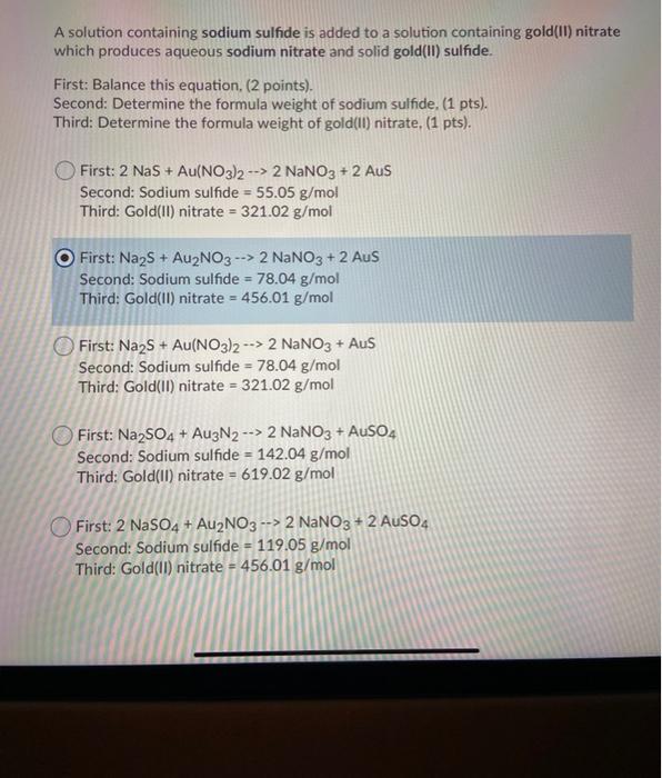 Solved A solution containing sodium sulfide is added to a | Chegg.com