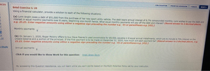 Solved CALCULATOR PRINTER VERSION NEXT ECES Brief Exercise | Chegg.com