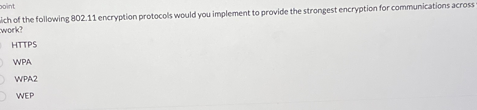 Solved ich of the following 802.11 ﻿encryption protocols | Chegg.com