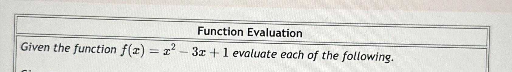 Solved Function Evaluationgiven The Function F X X2 3x 1