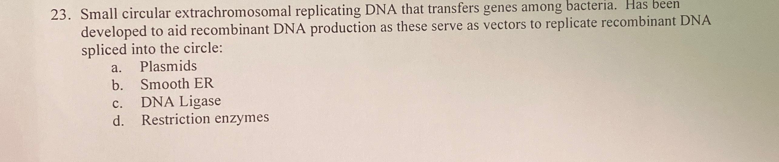 Solved Small circular extrachromosomal replicating DNA that | Chegg.com