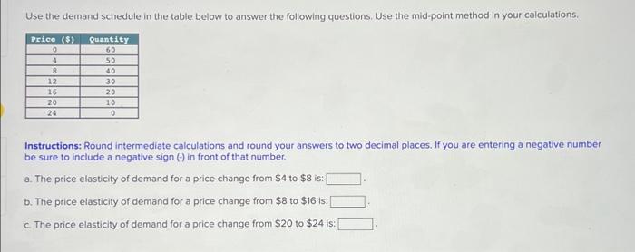 Solved Use the demand schedule in the table below to answer | Chegg.com