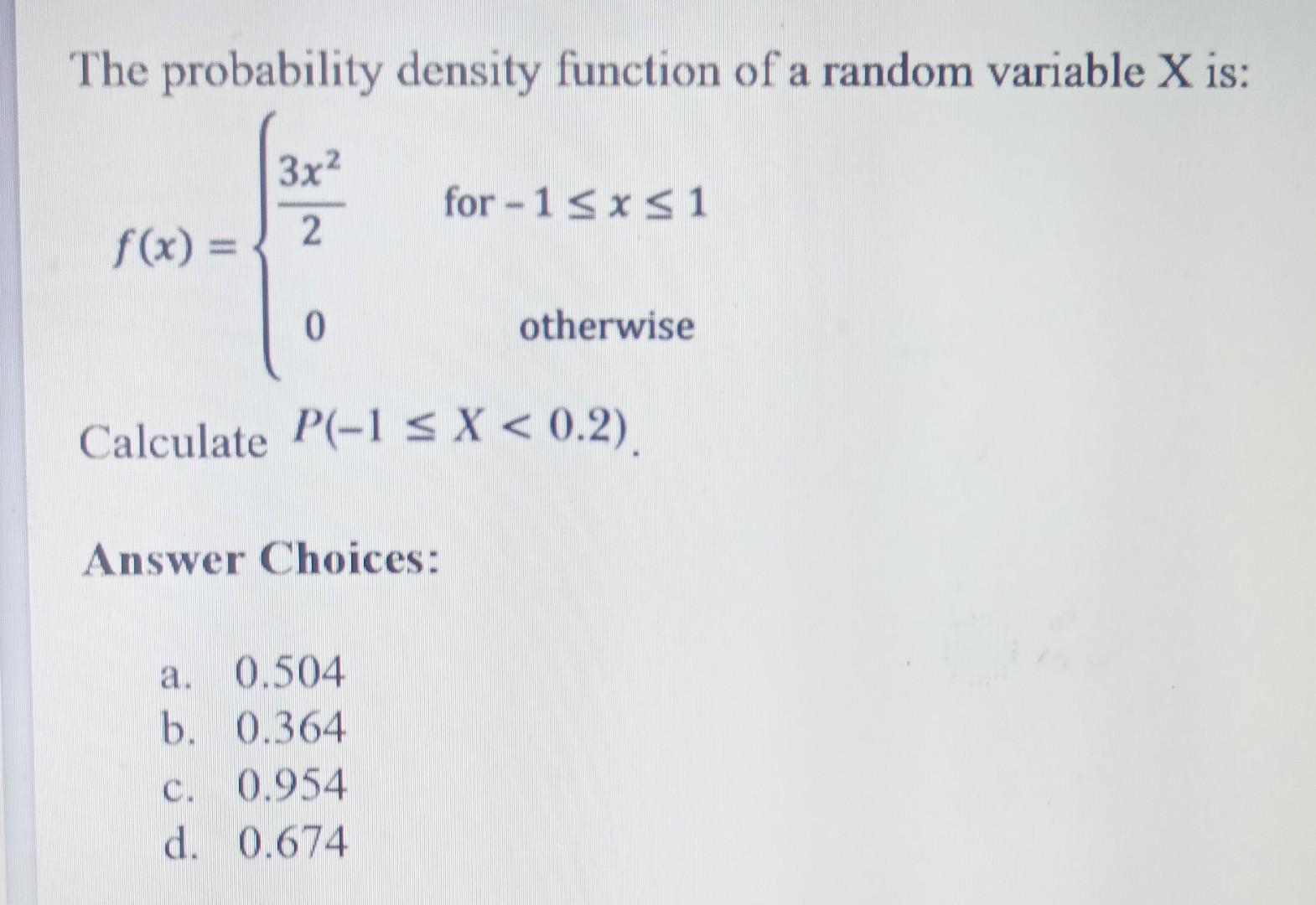 Solved The probability density function of a random variable | Chegg.com
