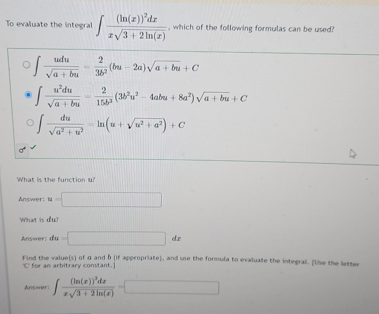 Solved evaluate the integral ∫x3+2ln(x)(ln(x))2dx, which of | Chegg.com