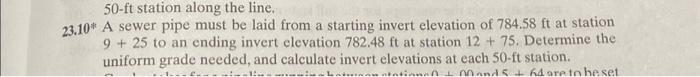 Solved A sewer pipe must be laid from a starting invert | Chegg.com