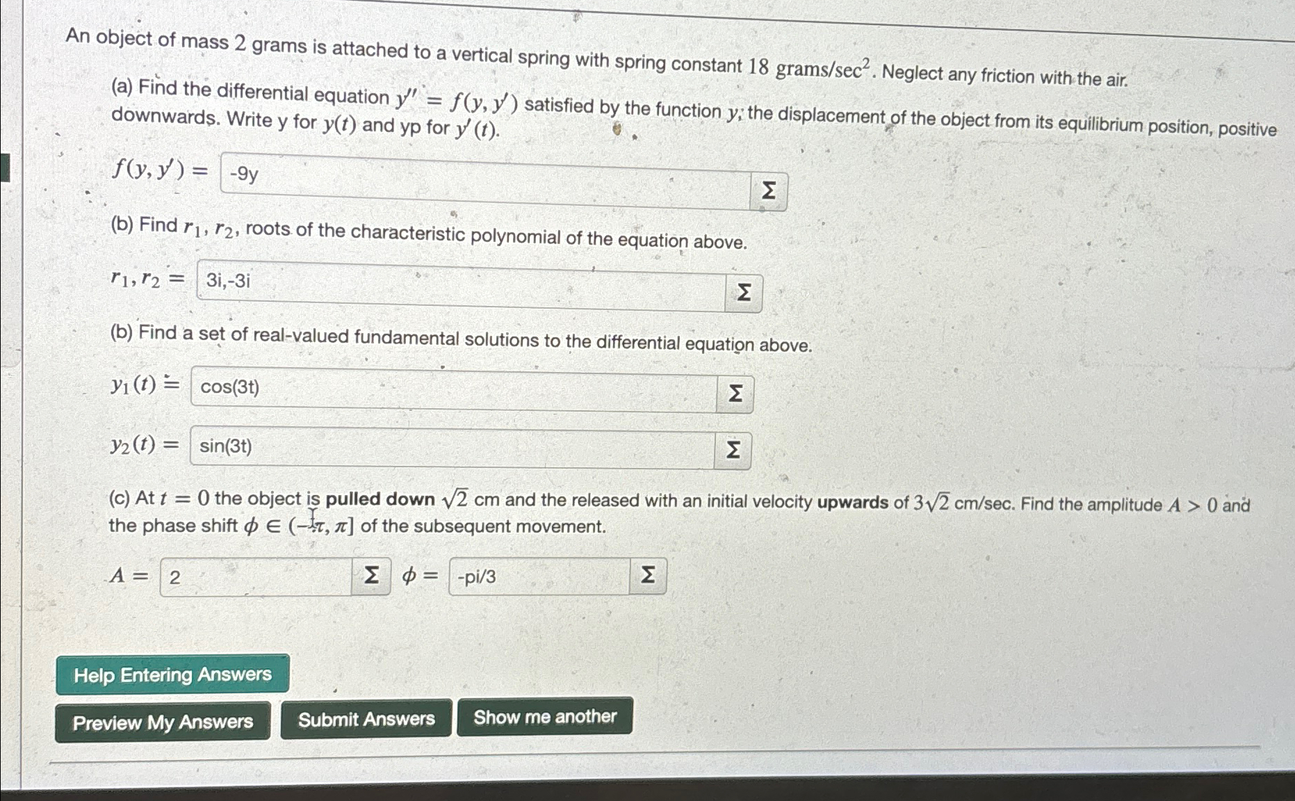 Solved An object of mass 2 ﻿grams is attached to a vertical | Chegg.com