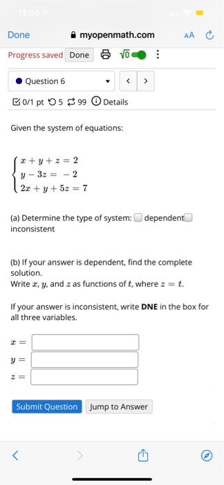 Solved АА С Done myopenmath.com Progress saved Done 6 VO : | Chegg.com