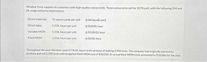 Determine Windsor's fixed-MOH price and volume | Chegg.com