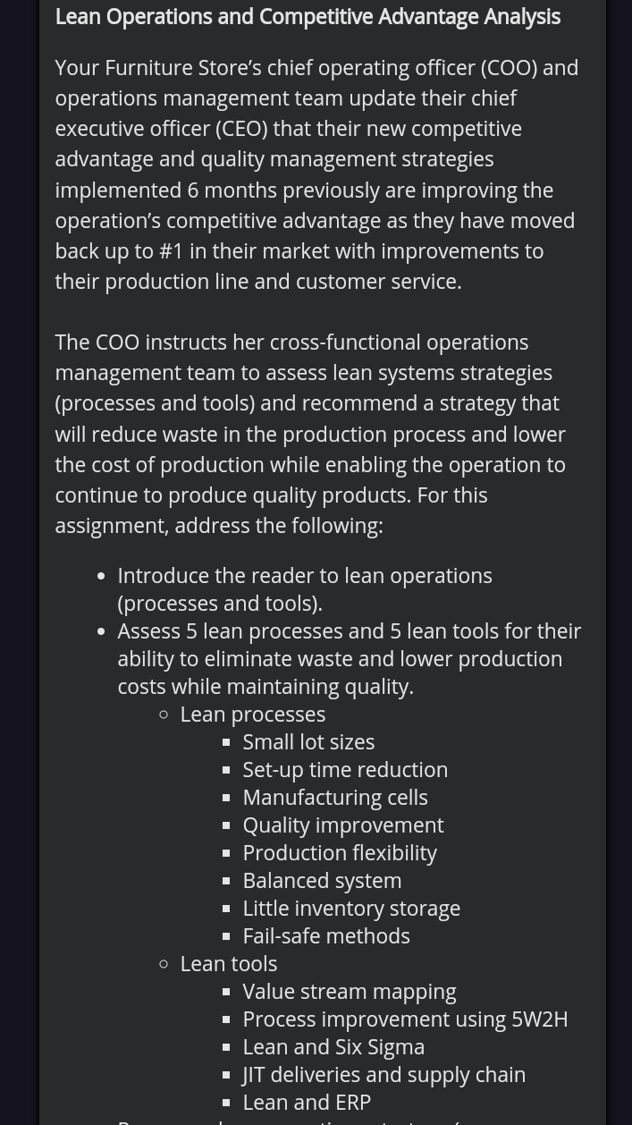 Solved Lean Operations and Competitive Advantage | Chegg.com