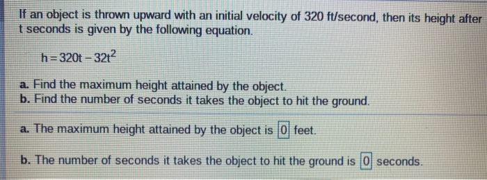 Solved If an object is thrown upward with an initial | Chegg.com