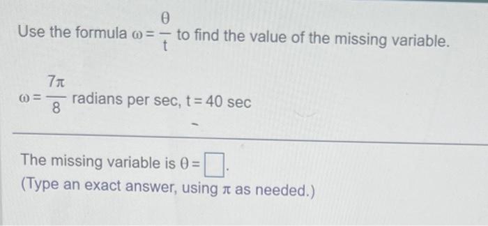 Solved Ꮎ Use the formula o= to find the value of the missing | Chegg.com
