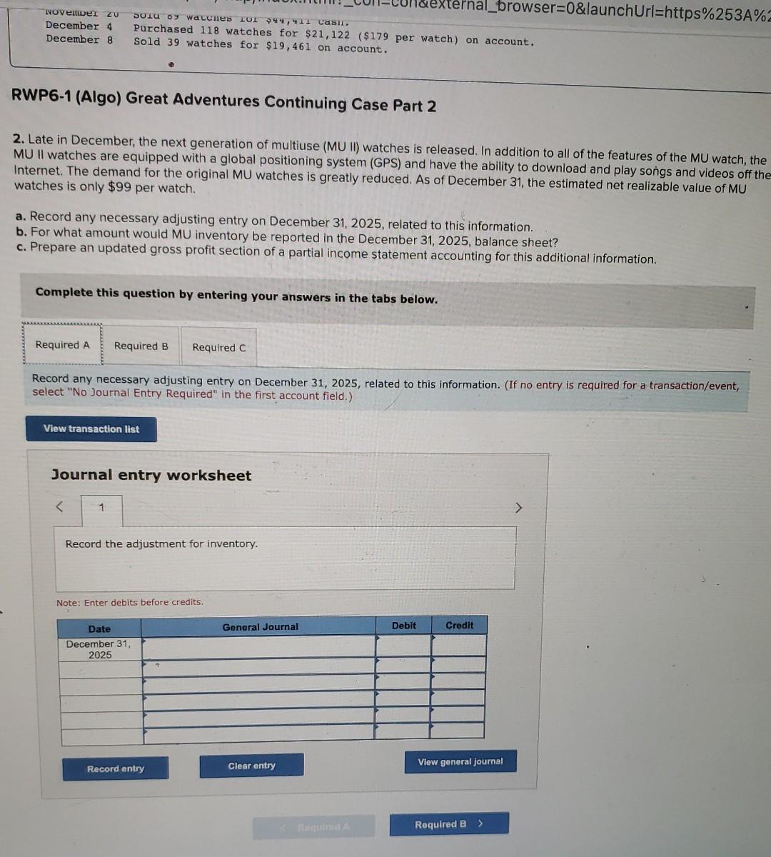 Solved Required information RWP6-1 (Algo) Great Adventures | Chegg.com