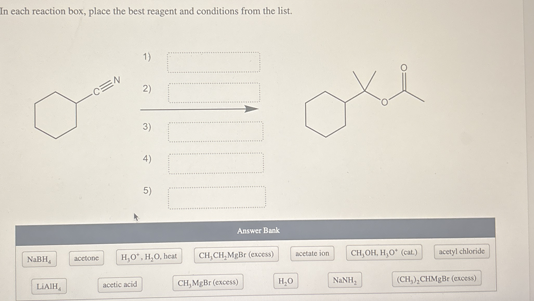 Solved In each reaction box, place the best reagent and | Chegg.com