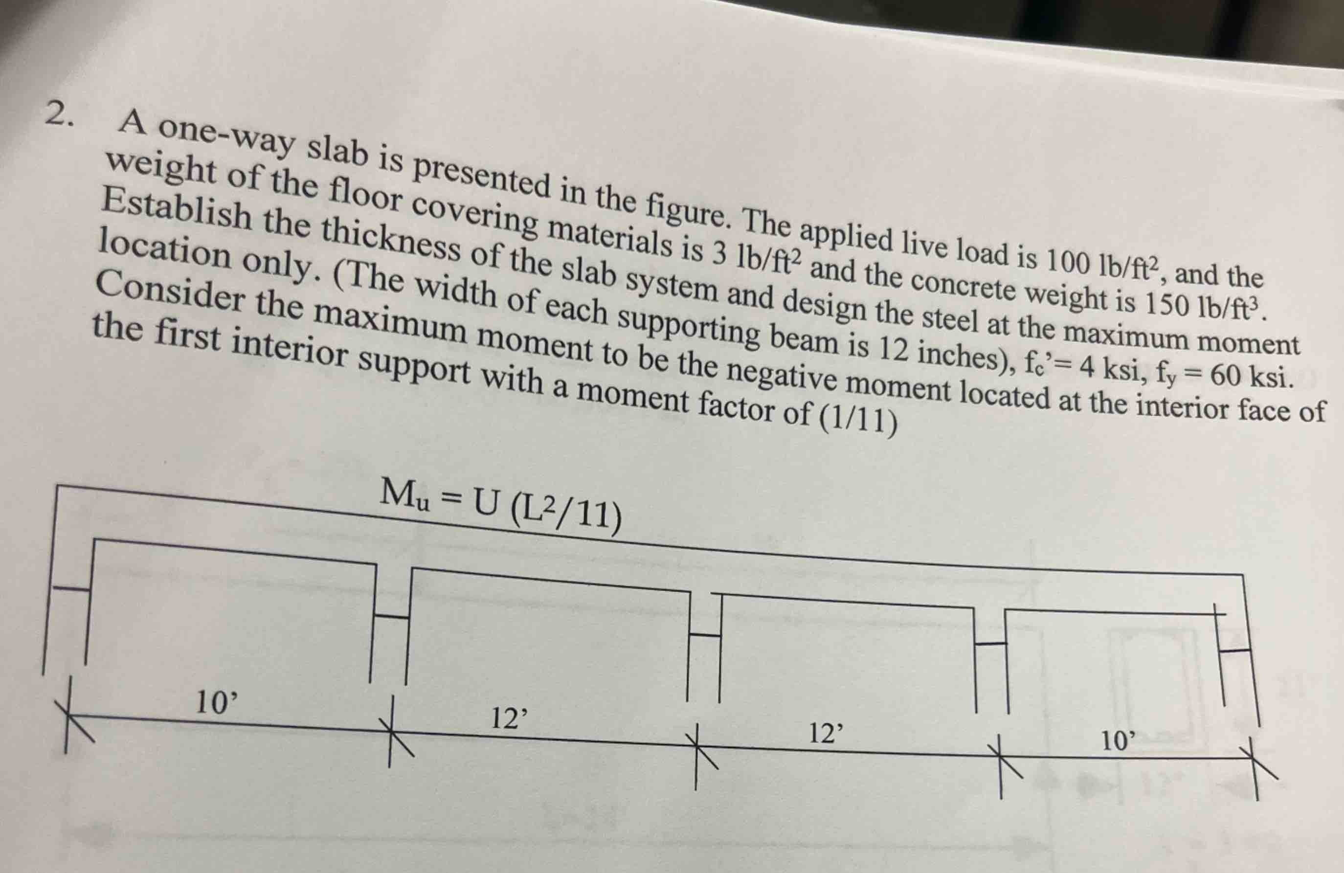Solved A one-way slab is ﻿presented in ﻿the figure. The | Chegg.com