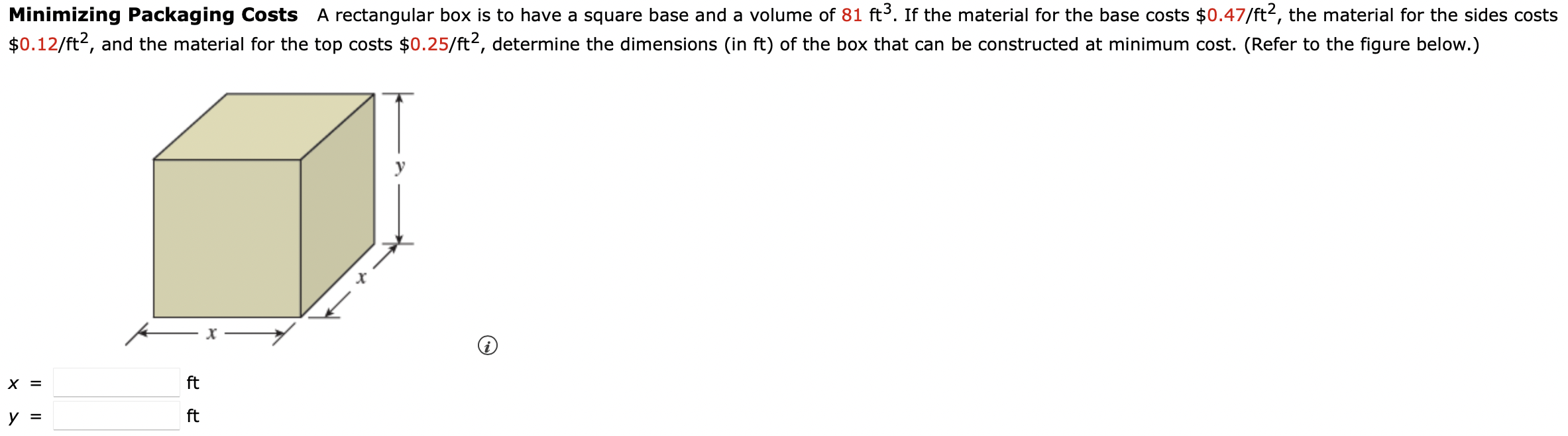 Solved Minimizing Packaging Costs A rectangular box is to | Chegg.com